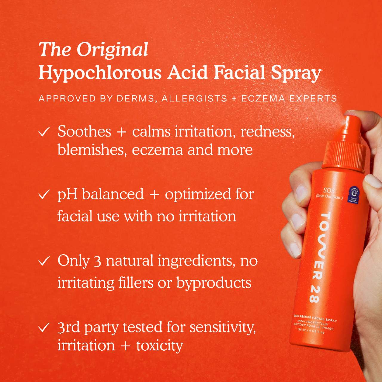 Tower 28 Beauty SOS Daily Rescue Facial Spray with Hypochlorous Acid at ...