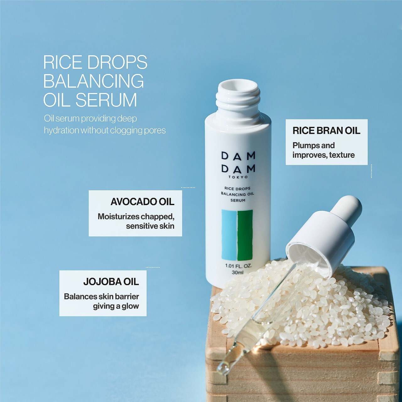 DAMDAM Rice Drops Face Oil Hydrating Serum | Hamilton Place