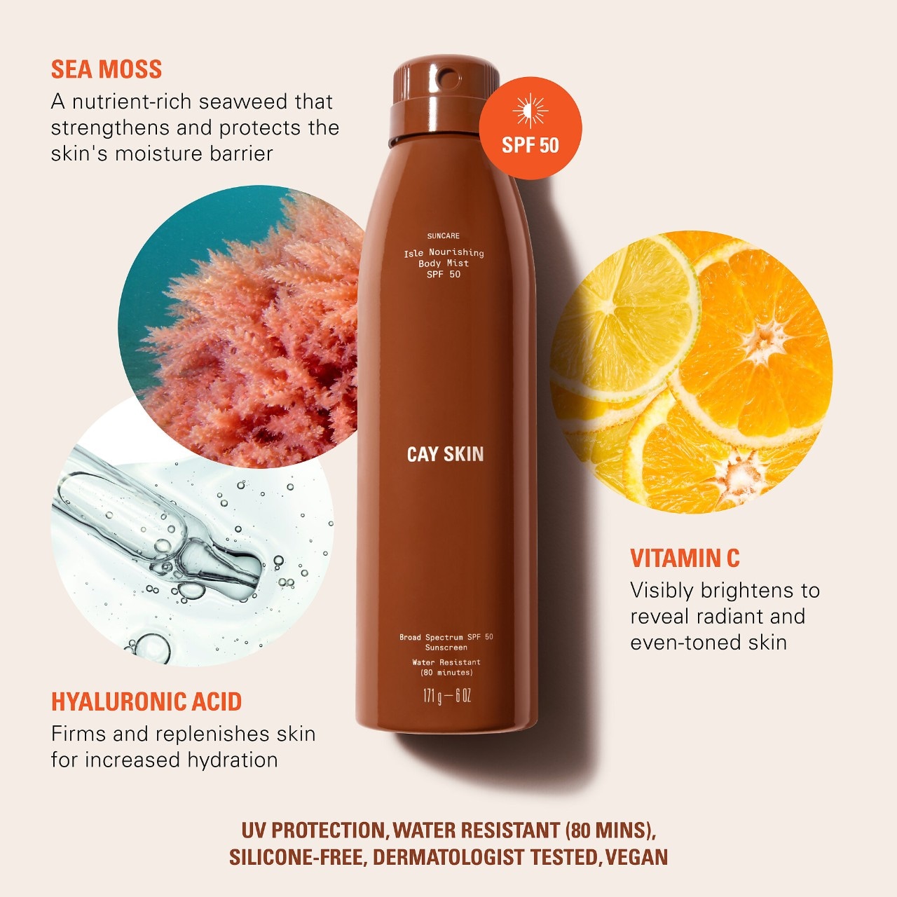 CAY SKIN Isle Nourishing Body Mist SPF 50 with Sea Moss and Hyaluronic ...