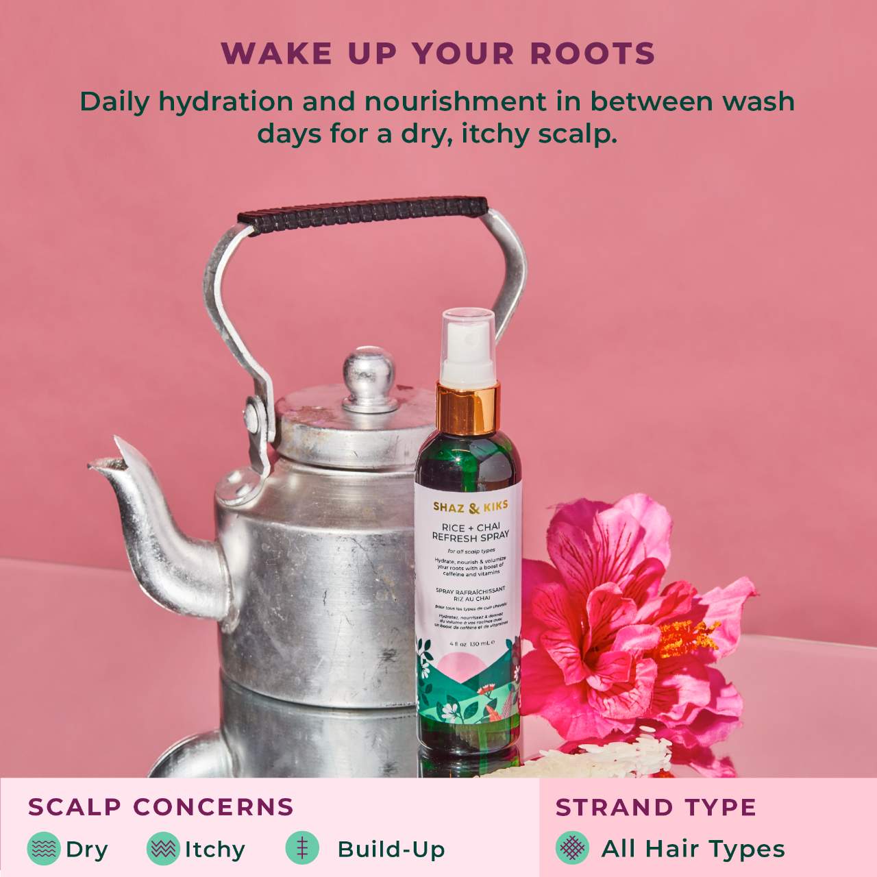 SHAZ & KIKS Rice + Chai Scalp Refresh Spray for Healthy, Hydrated Scalp ...